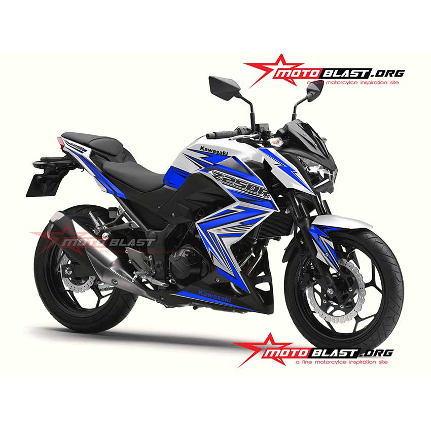 Decal Stiker Kawasaki Z250 White Blue Slash - Motoblast.id