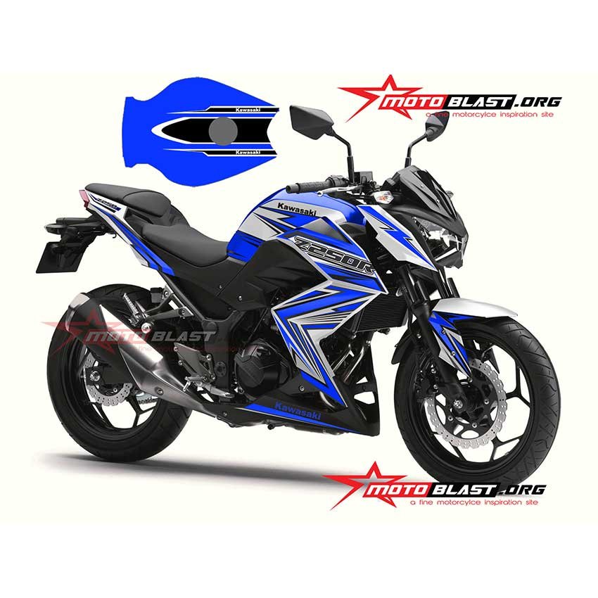 Decal Stiker Kawasaki Z250 White Blue Slash - Motoblast.iD